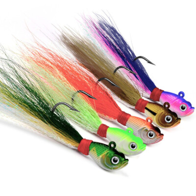 5 Pack Saltwater Bucktail Jigs Head Striper Fluke Bass Teaser Fishing ...