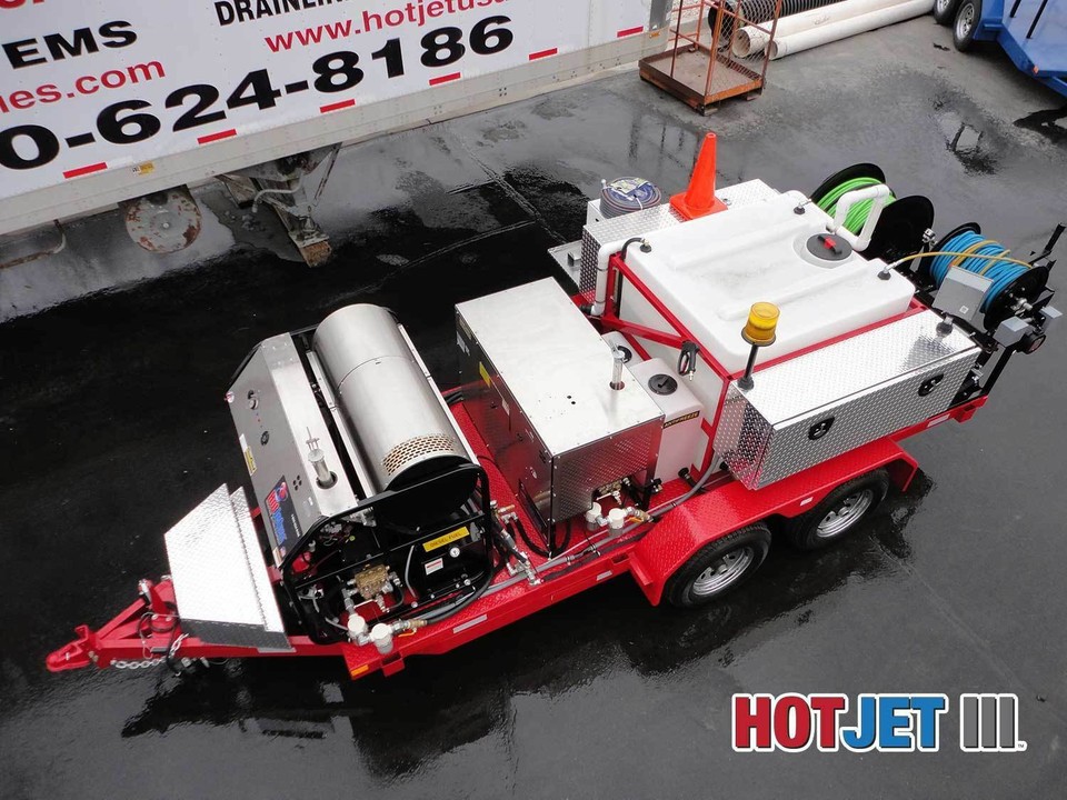 Sewer & Drain Line Jetter Trailer Dual Engine Hot/Cold Water 18GPM @ 4 ...