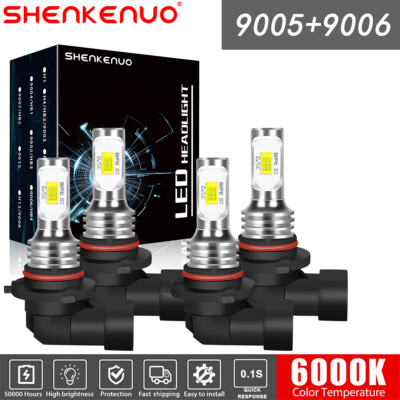 2-Sides Combo White 6000K LED Headlight Kit 9005 9006 Bulbs High + Low ...