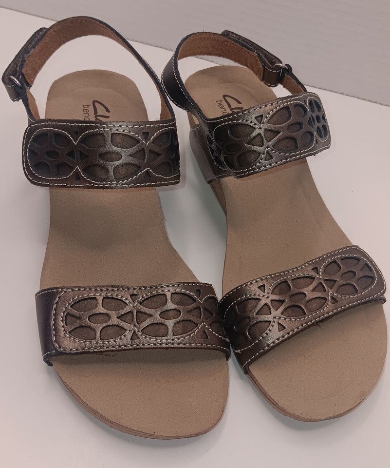 CLARKS Alto Anthem Womens Size 6m Pewter Slingback Wedge Sandals | eBay