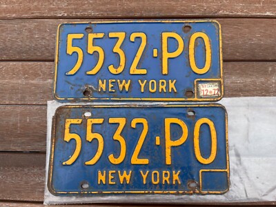 1966-1973 New York license plates matched pair blue plates 5532 PO | eBay