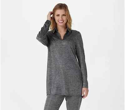 Attitudes Renee Fabulous Foil Heather Jersey Clrd V-Neck Tunic-Black ...