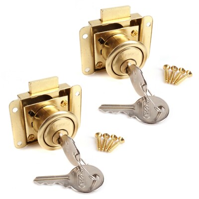 PACK OF 2 QUALITY BRASS DESK DRAWER LOCK KIT +2 KEYS Cabinet/Cupboard ...