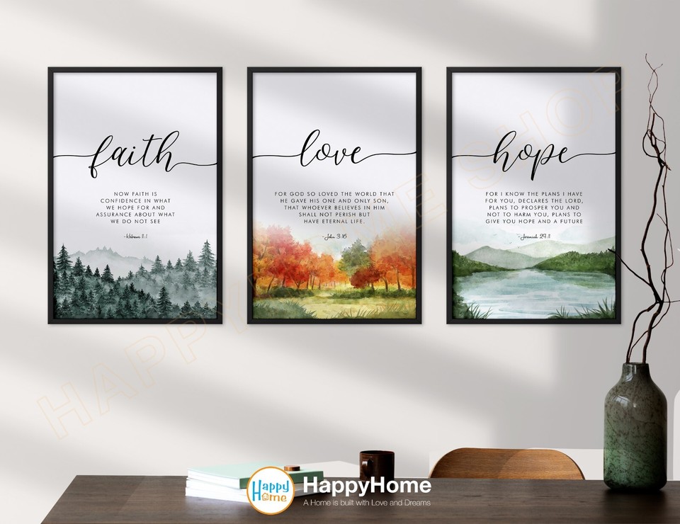 Faith Hope Love Bible Verse Wall Art Set Christian Bible Poster Home ...