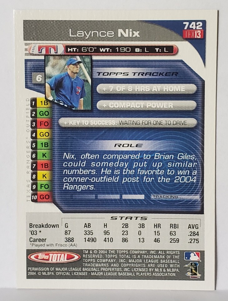 2004 Topps Total Silver #742 Laynce Nix PROS RC Texas Rangers | eBay