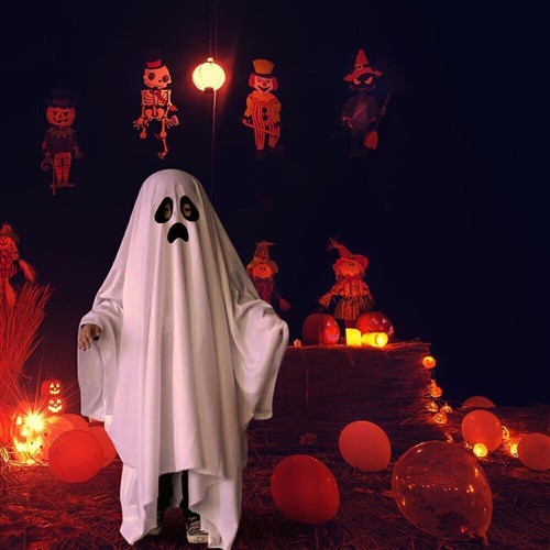 Whtie Boo Ghost Spooky Costume Fancy Dress Cloak Cape Kids Boys Girls ...