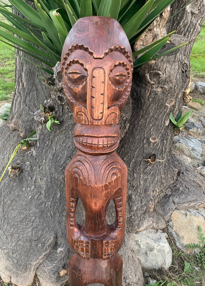 Marquesan Tiki Mask Traditional Statue Wood Carving Tropical Bar Decor ...
