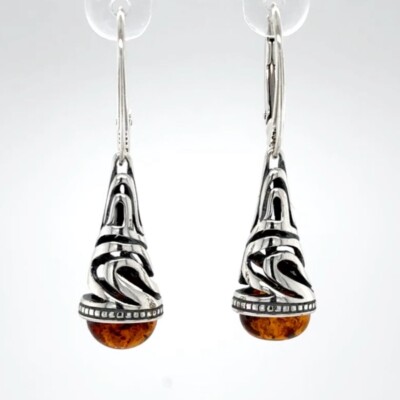 Cognac / Brown BALTIC AMBER Earrings Natural 925 STERLING SILVER ...