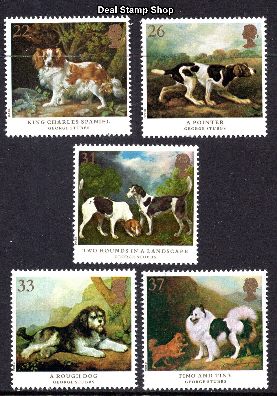 1991 Dogs Paintings George Stubbs Complete Set SG1531 - 1535 Unmounted ...