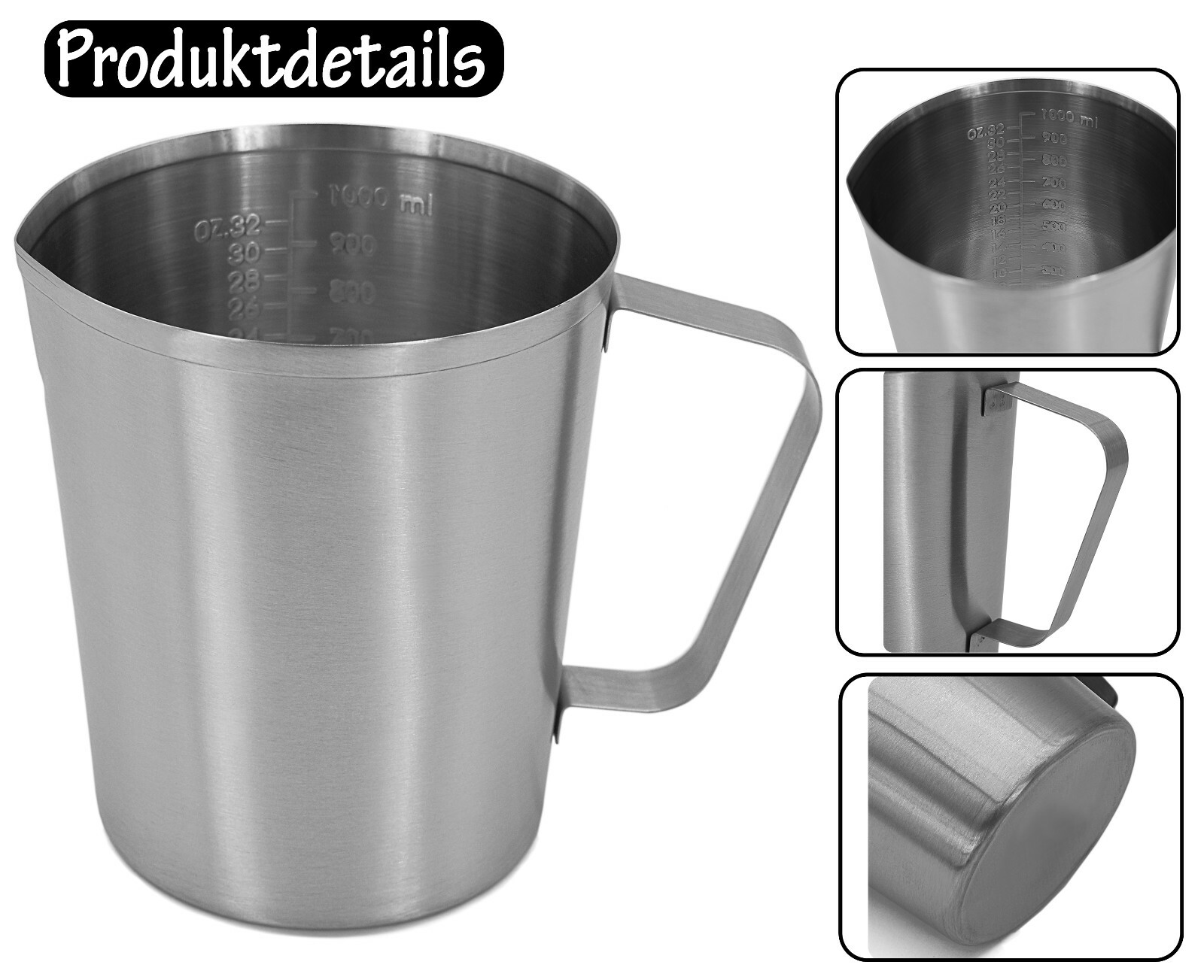 Edelstahl Messbecher 1 L rostfrei Milchkrug Kanne Meßbecher Meßkanne ...