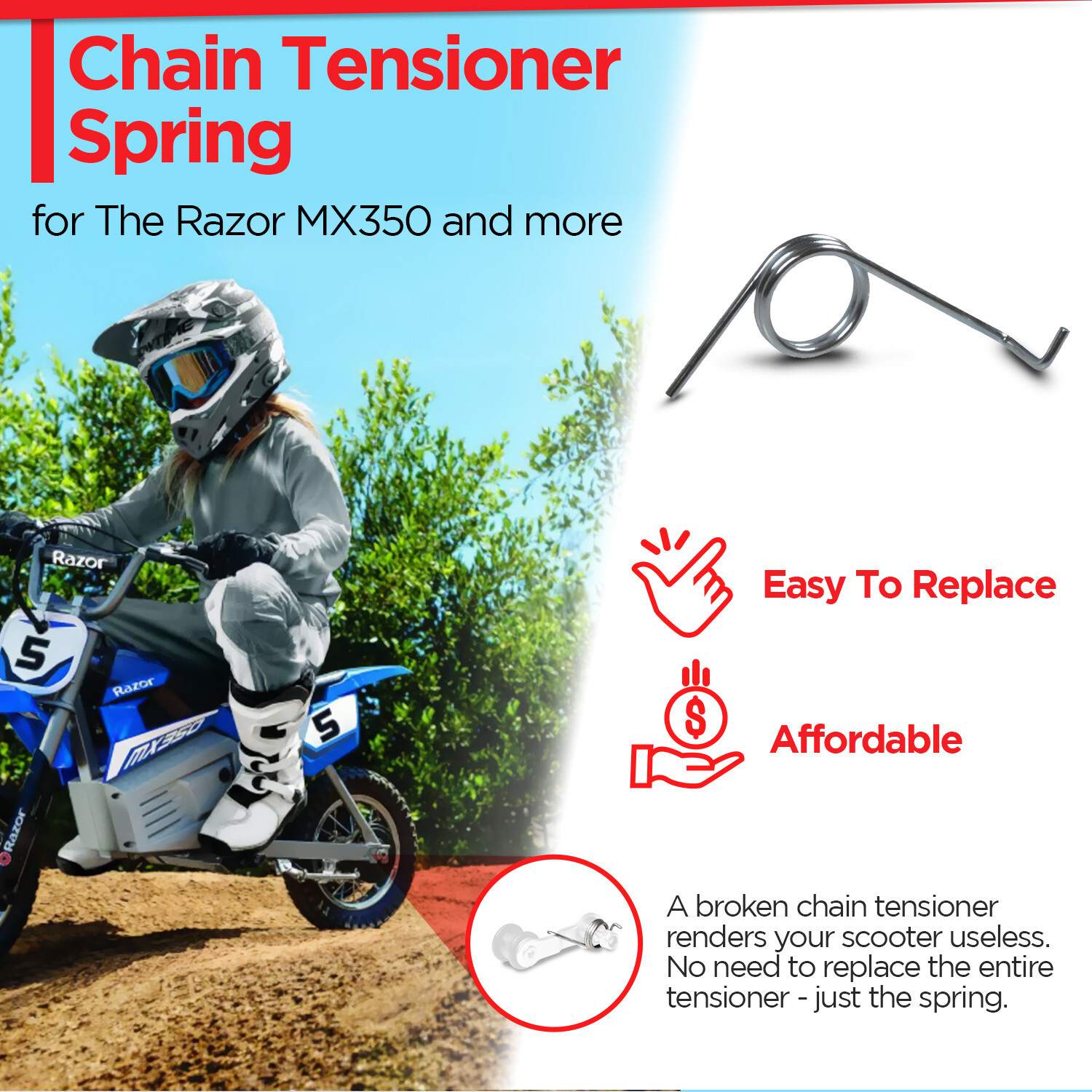 Chain Tensioner Spring fits the Razor MX350, MX400, MX500, MX650 Dirt ...