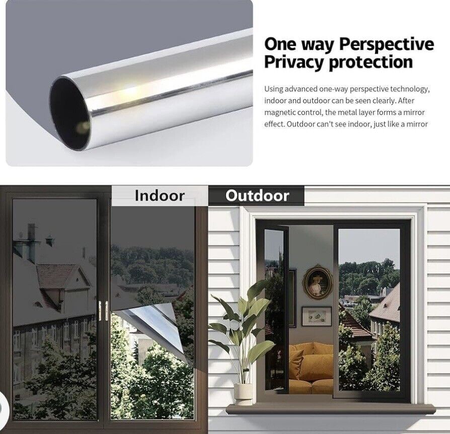 One Way Mirror Tint Window Film Privacy Protect UV Reflective Sun Block ...