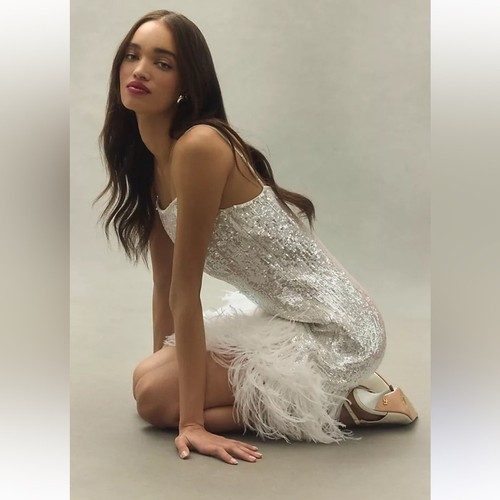 Audrey Adele Danielle Sequin Feather Mini Dress Anthropologie Size Medium NWT | eBay