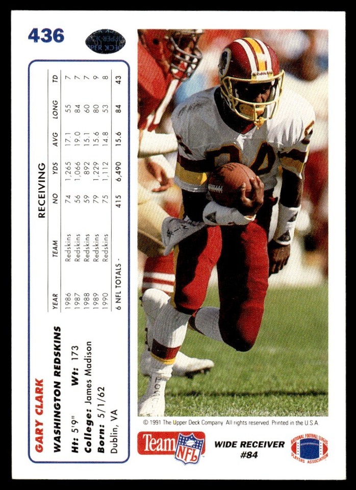 1991 Upper Deck Gary Clark Washington Redskins #436 | eBay