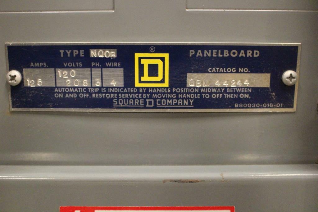 Square D Panel Board NQOB 125 Amp 208Y/120 Volt, QBM 44244, Main ...
