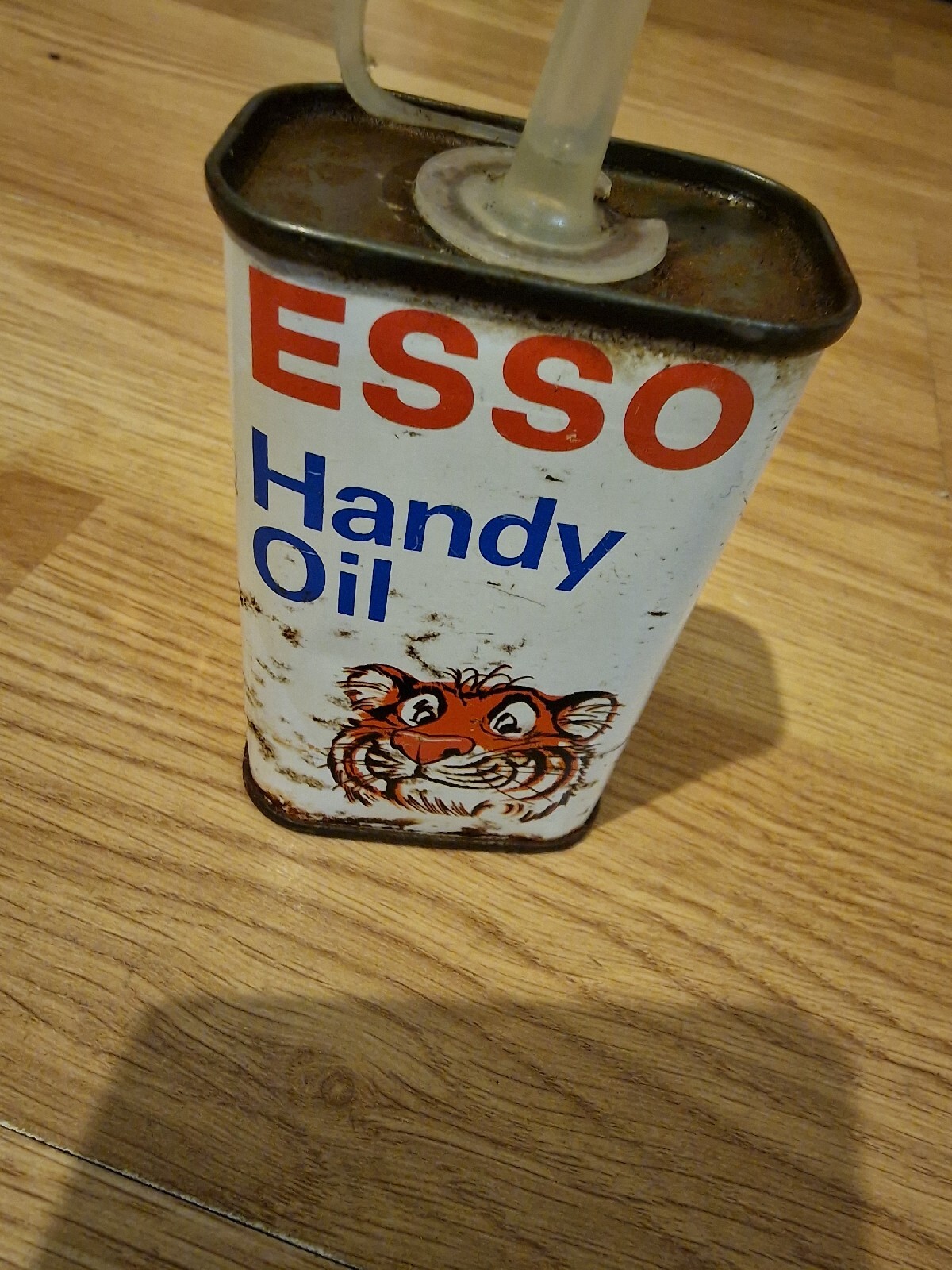 ESSO TIGER HANDY OIL OILER CYCLE WORKSHOP BICYCLE OIL CAN DISPLAY TIN ...