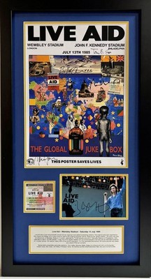 Live Aid Poster Signed by 7 Artists Geldof/Midge Ure/Hadley/Jones/Ocean ...