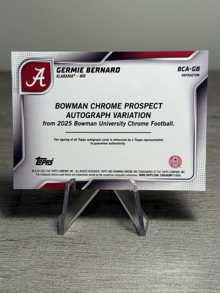 2025 Bowman University Chrome - Refractor Autograph /299 Germie Bernard ...
