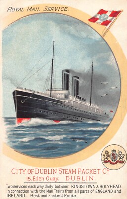 POSTCARD SHIPS ROYAL MAIL SERVICE CITY OF DUBLIN STEAM PACKET CO 15 ...