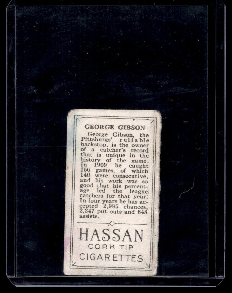 1909 Hassan Cork Tip Cigarettes George Gibson Pittsburgh Pirates | eBay