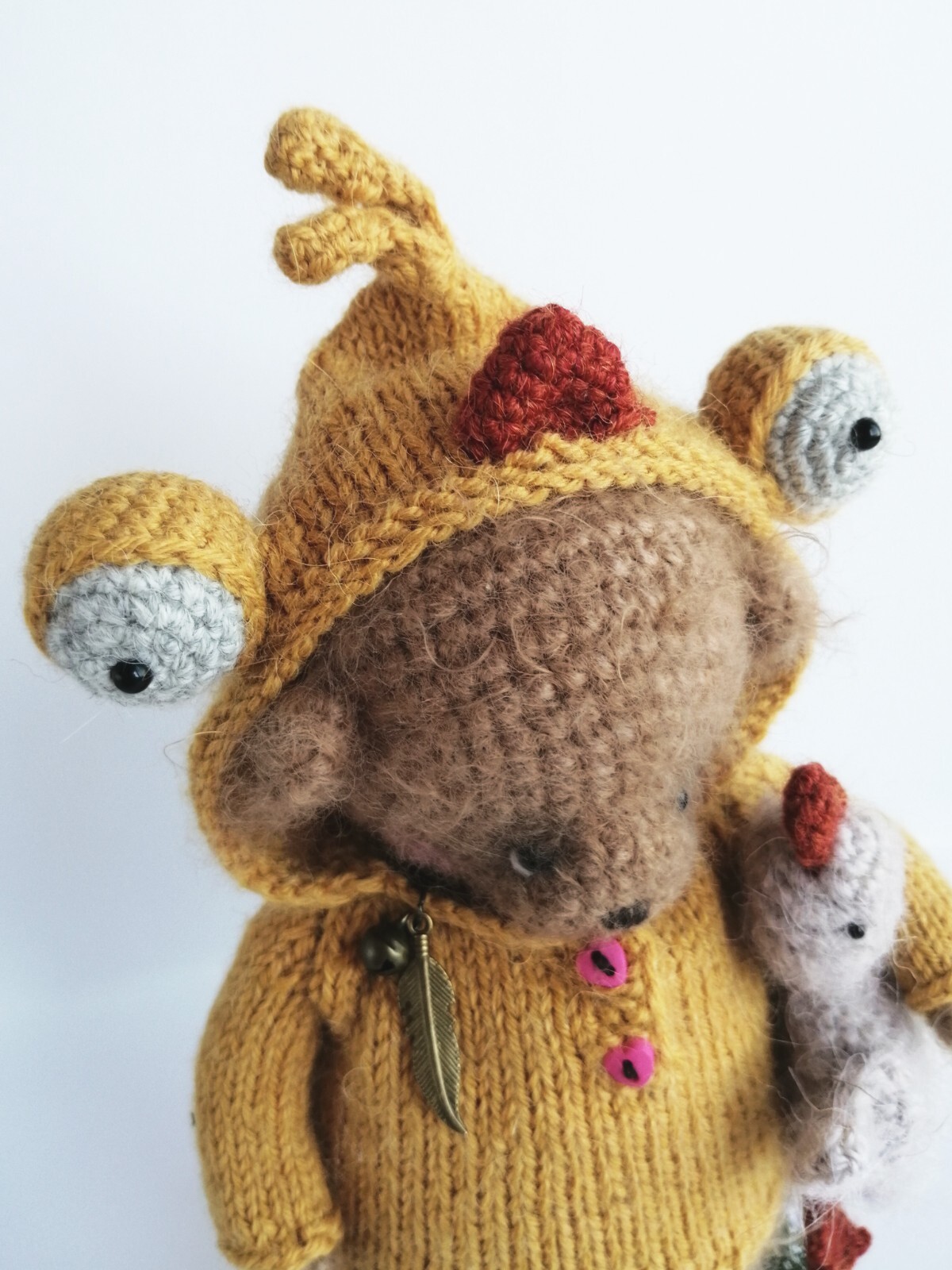 Hand Knitted Animals Cozy Handmade toys: Teddy bear in a chicken jacket ...