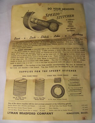 Vintage The Speedy Stitcher Sewing Awl Kit Stewart Mfg Co Instructions ...