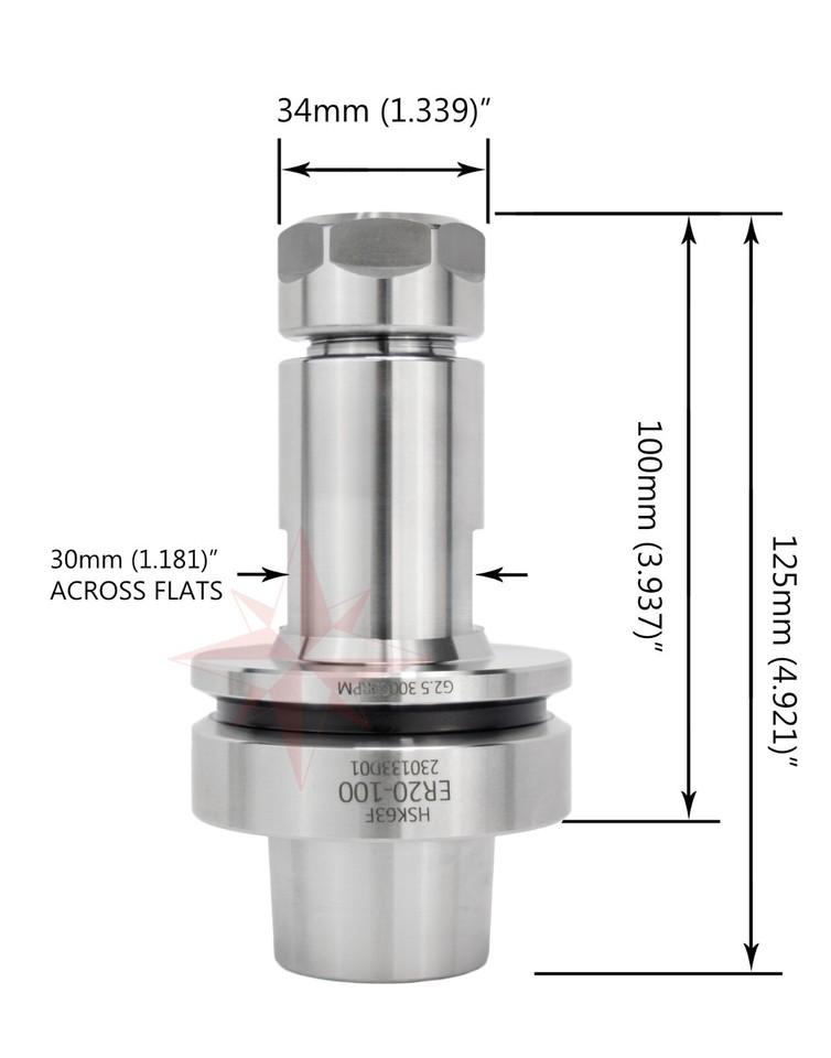 HSK63F-ER20A-100 Collet Chuck Tool Holder G2.5 30k RPM CNC Router HSD ...