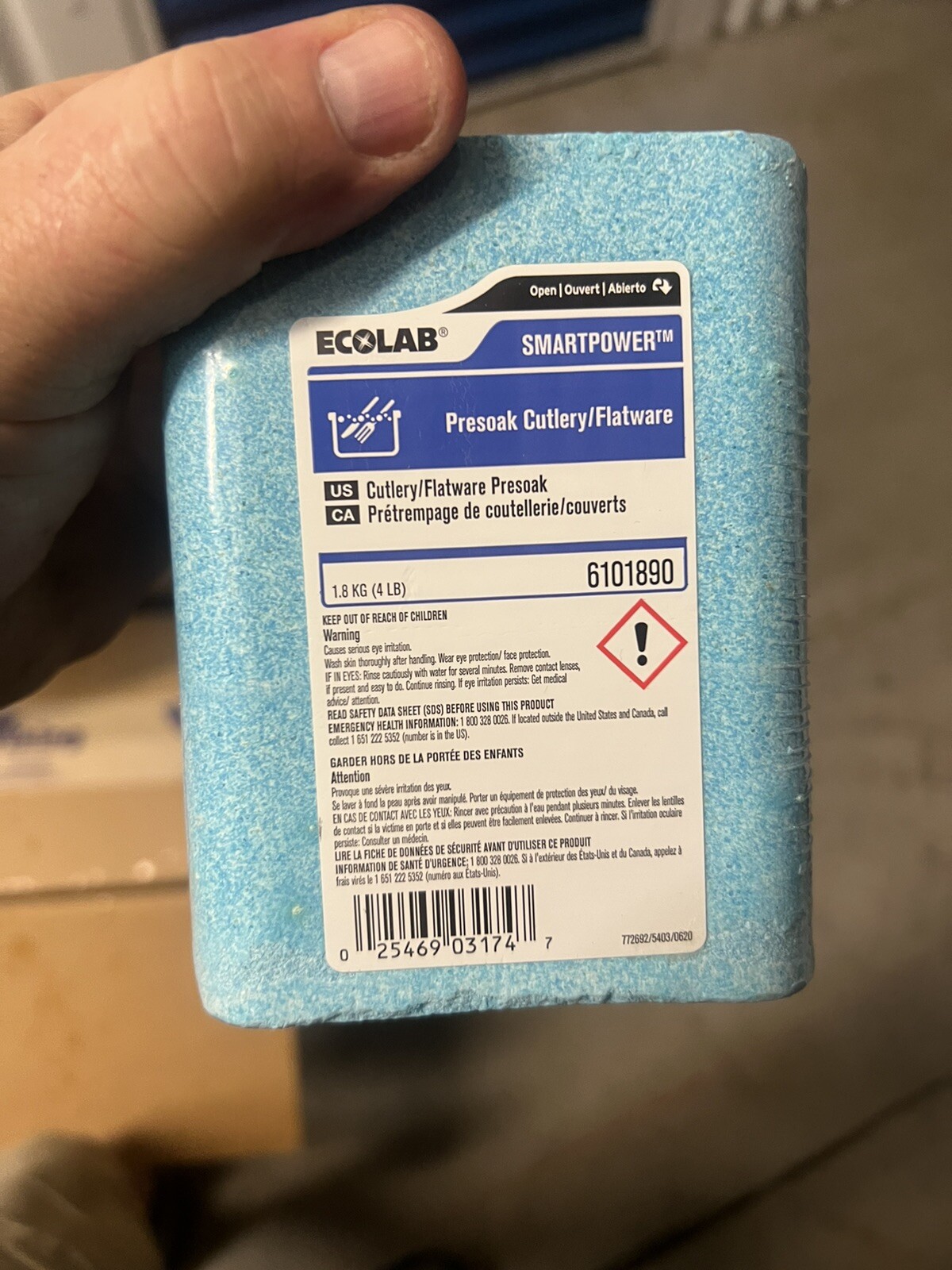 1 Ecolab Smartpower Presoak Cutlery Flatware 6101890 4lb Block SEALED ...