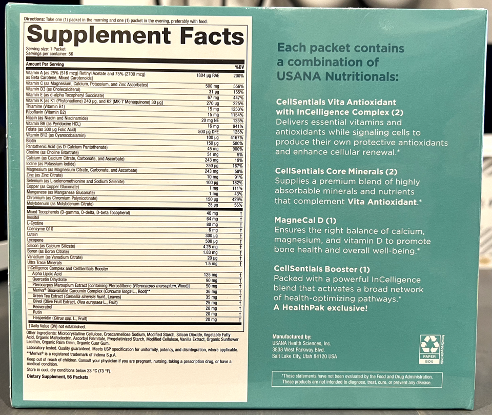 New USANA HealthPak Vitamin & Mineral Supplements Sealed 56 Packets EXP ...