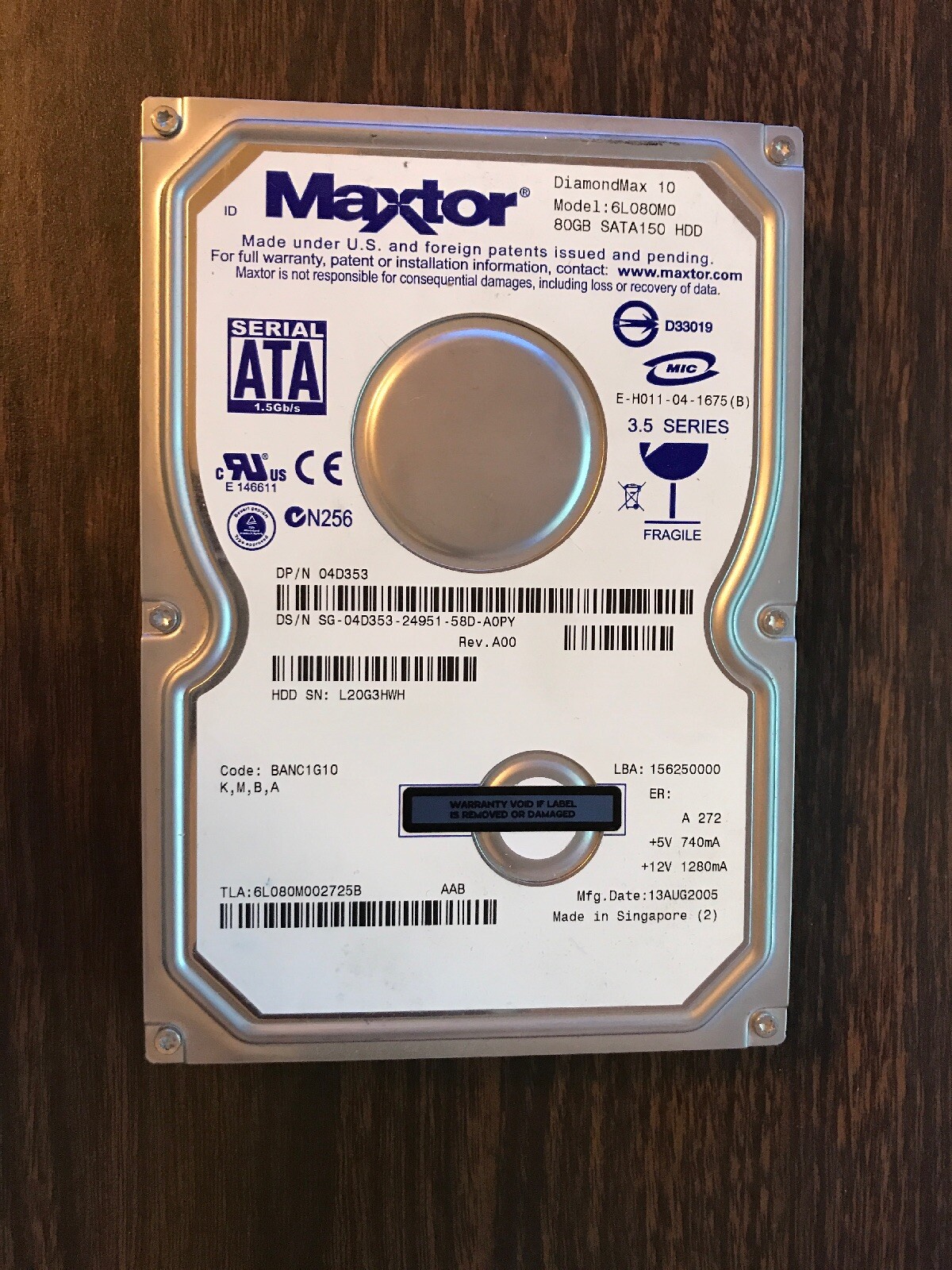 Maxtor DiamondMax 10 6L080MO 3.5" 80 GB SATA Internal Hard Disk Drive ...