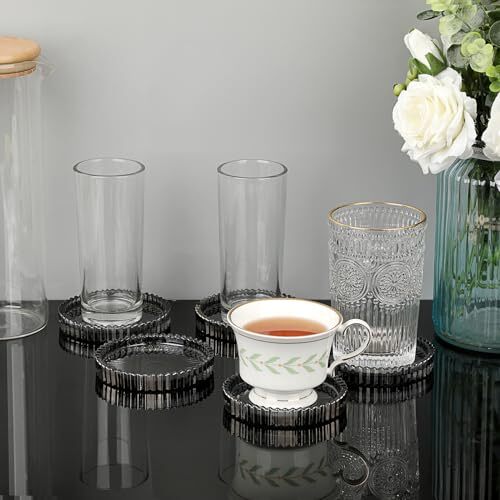 5 Pack Crystal Coasters Round Cup Mat, Glass Coasters for Drinks Coffee ...