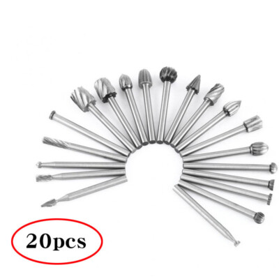 Steel Rotary Burrs High Speed Wood Carving Drill Bits Tool Set 20pcs | eBay