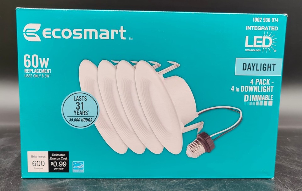 Ecosmart (12 Pack) 4in 60W Recessed LED Daylight Downlight Dimmable | eBay