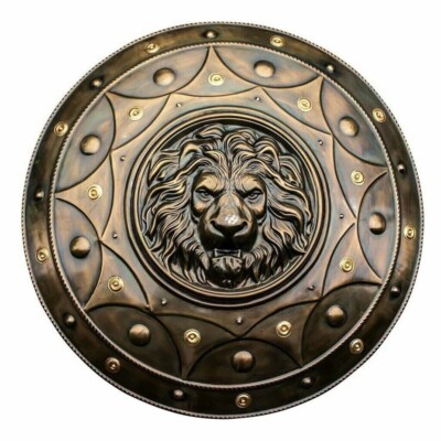 Brown Metal Shield Lion Face Shield Round Armor Shield Greek Spartan ...