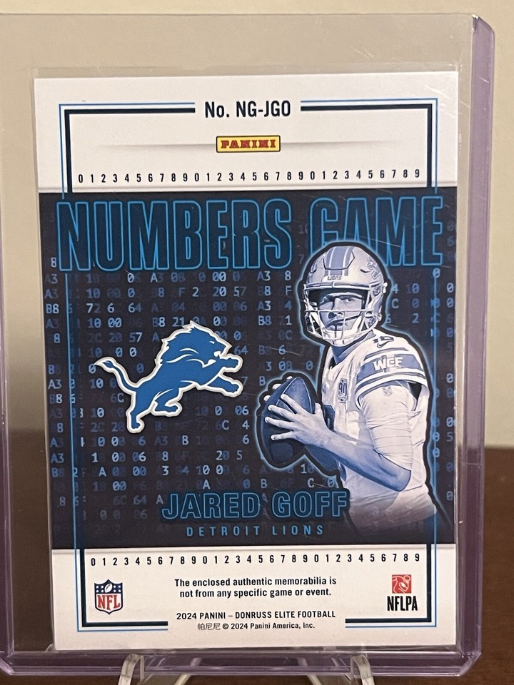 2024 Panini Donruss Elite Jared Goff Numbers Game Relic 42/49 Detroit ...