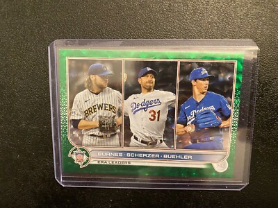 2022 TOPPS #204. ERA LEADERS-BURNES, SCHERZER, BUEHLER SHORT PRINT #307 ...