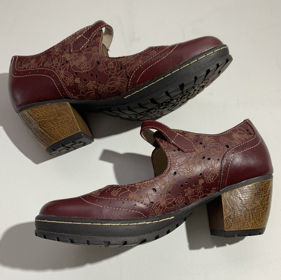 WOMENS LEATHER jambu Mary Jane Leather Red COMFORT HEELS Bootie SHOES ...