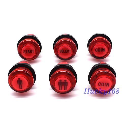 6 Pcs 28mm Arcade LED Push Buttons illuminated COIN 1P 2P PAUSE Start ...