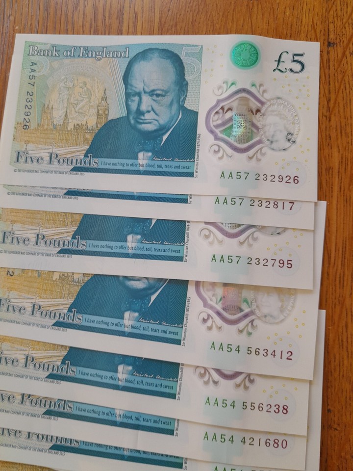 NEW POLYMER £5 BANK NOTES First Release - AA numbers (AA01 - AA60 ...