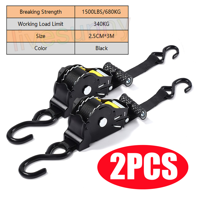 2pcs Heavy Duty Ratchet Tie Down Straps 680KG Car Roof Rack Belts Quick ...