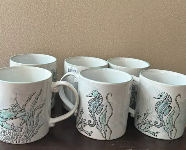 Spectrum Set Of 6 Mugs New Crab Seahorse Marine Life Sea Cove Island | eBay