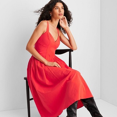 Women's Strappy Red Fit And Flare Midi Dress - Future Collective with ...