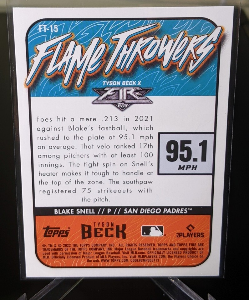 2022 Topps Fire BLAKE SNELL Flame Throwers Gold Minted Card #FT-15 | eBay