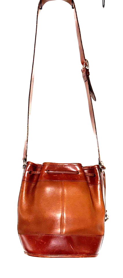 Vintage Brighton Brown Leather Out West Bucket Handbag Purse w/Silver ...