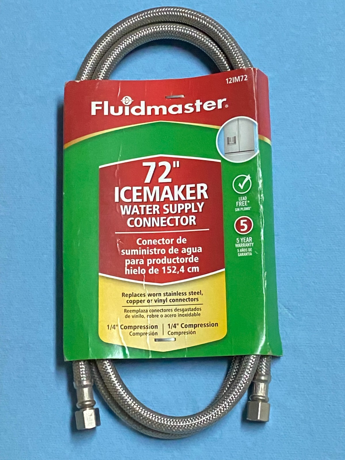 Icemaker Water Connector 1/4" Compression x 72" Length Braided ...