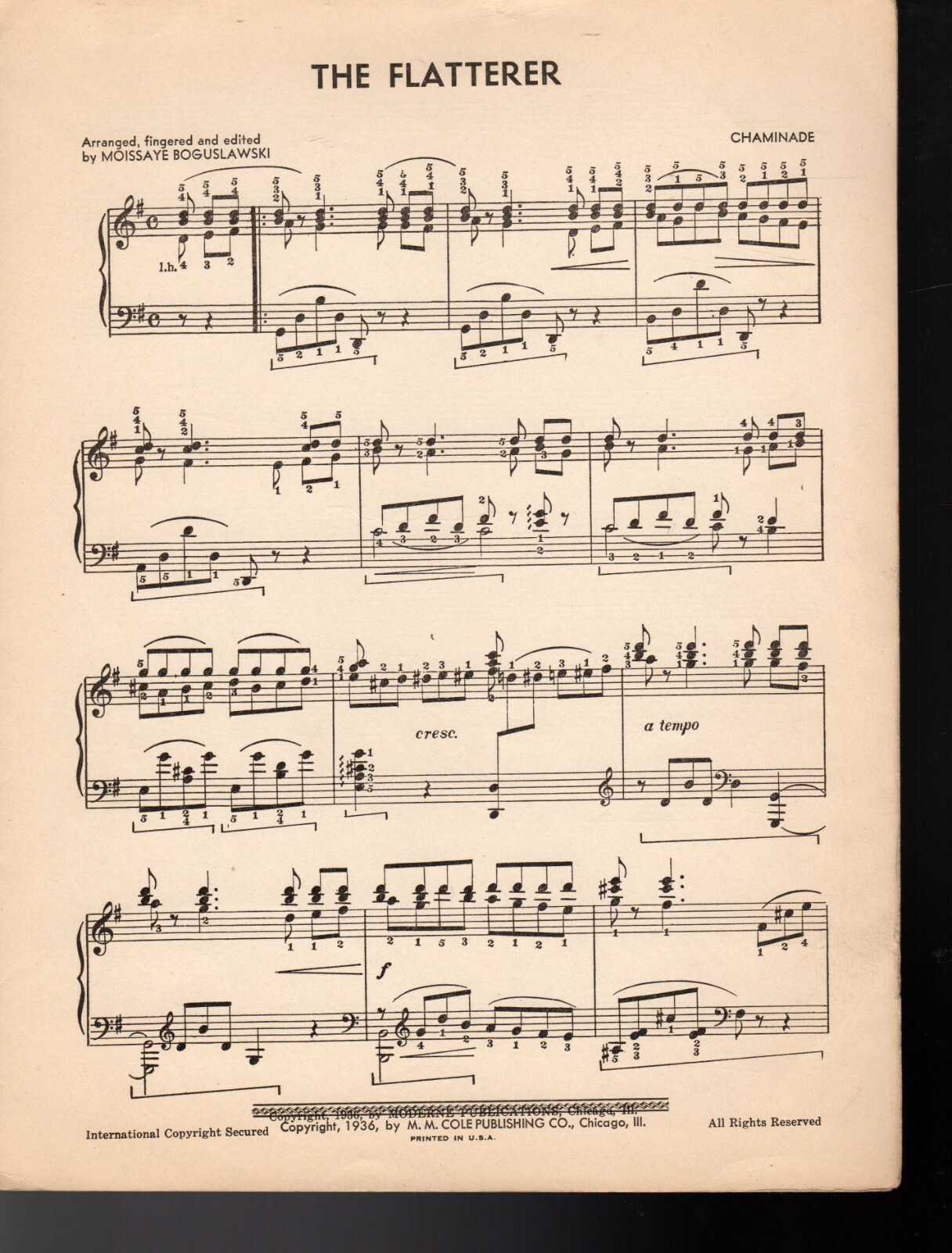 The Flatterer Sheet Music 1936 Chaminade Moissaye Boguslawski | eBay