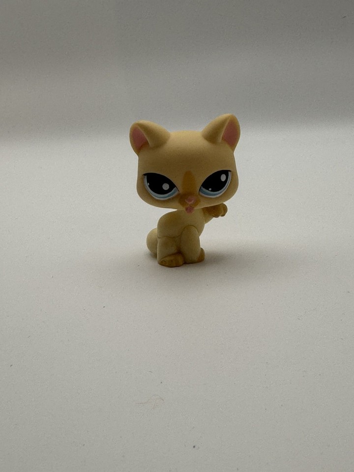 LPS Littlest Pet Shop #981 Yellow Cat, Blue Eyes, Raised Paw, Licking ...