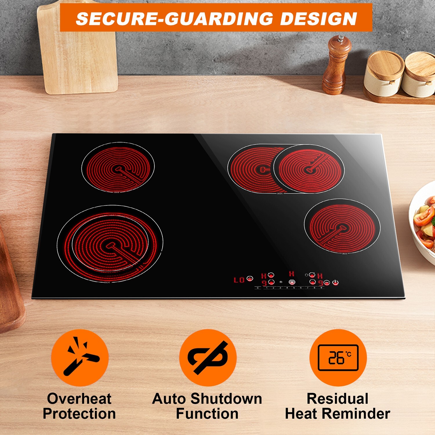 30'' Built-in Electric Ceramic Cooktop Stove Top 4 Burner Timer Touch ...