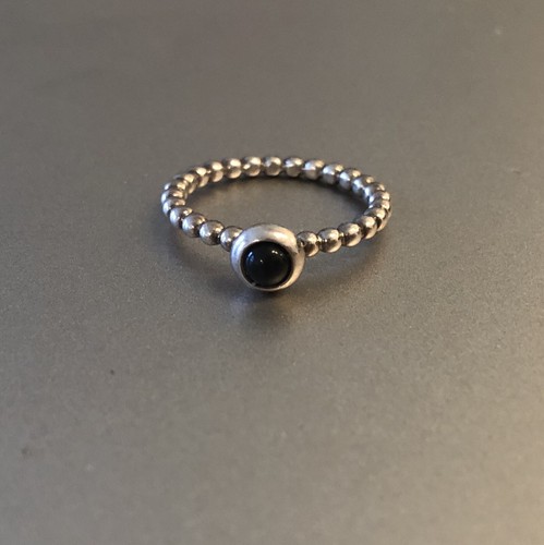 PANDORA string of beads stackable ring black onyx center stone - size 6 ...