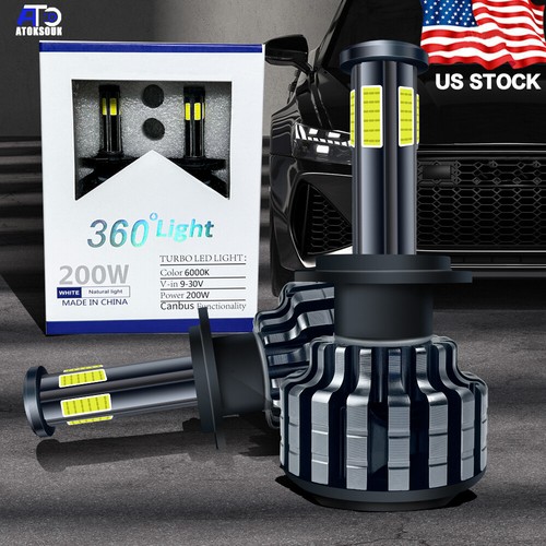 2PCS 360° Glow H7 LED Headlight Bulbs 200W 20000LM Super Bright 6000K ...